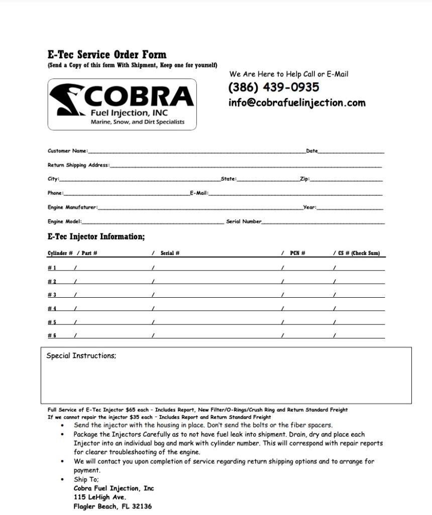 E-Tec / Ficht Injector Repairs - Cobra Fuel Injection Systems